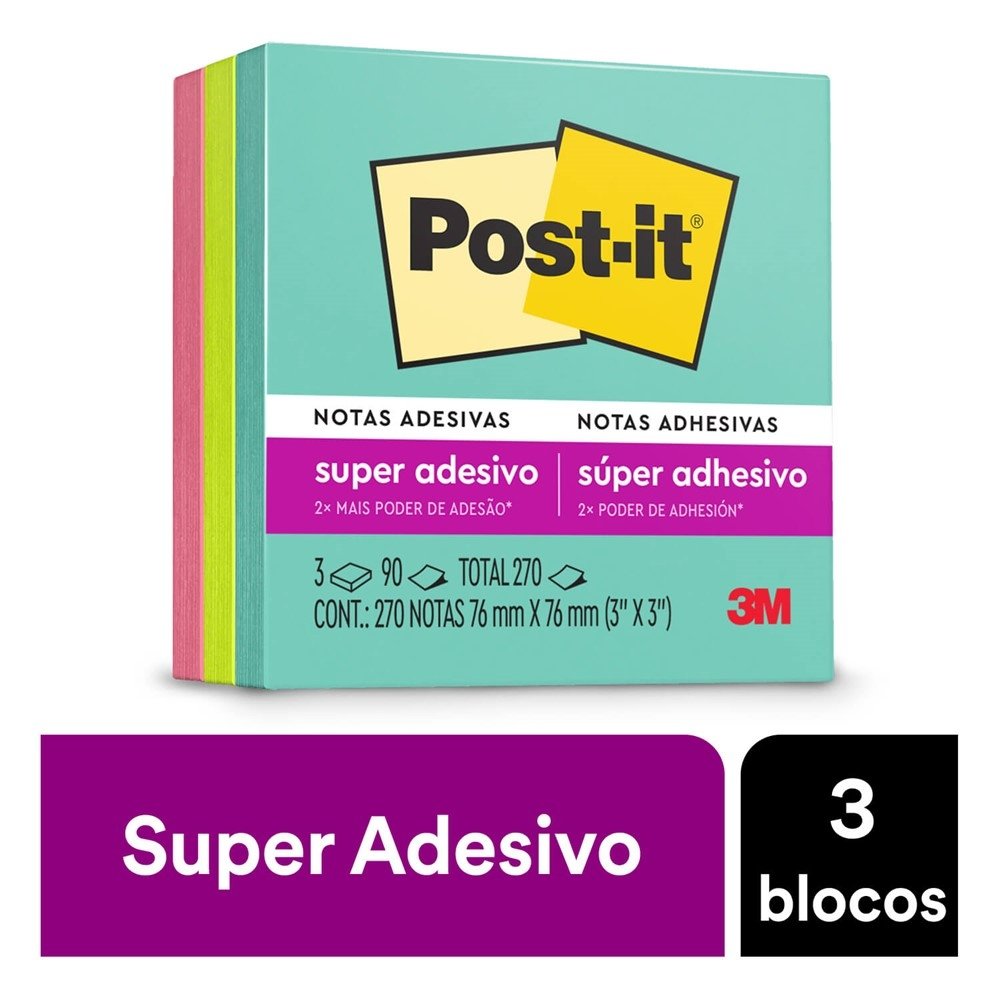 Bloco de Notas Adesivas 3M Post-it Supernova Cores Sortidas 76mmx 76mm ...