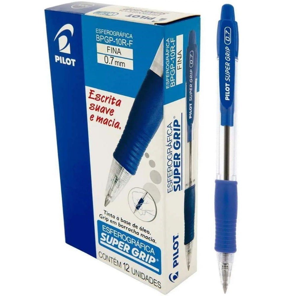 Caneta Esferográfica Pilot Retrátil BPS Super Grip 0.7 mm Azul 12 ...