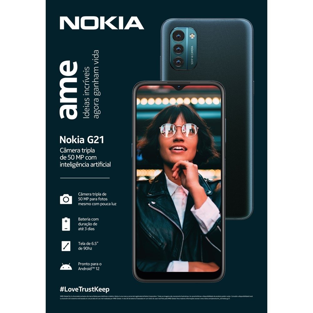 Smartphone Nokia G21 Android Tela 6.5" 128GB Câmera 50MP+ 2MP + 2MP Octa-Core 1.6GHz Azul ...