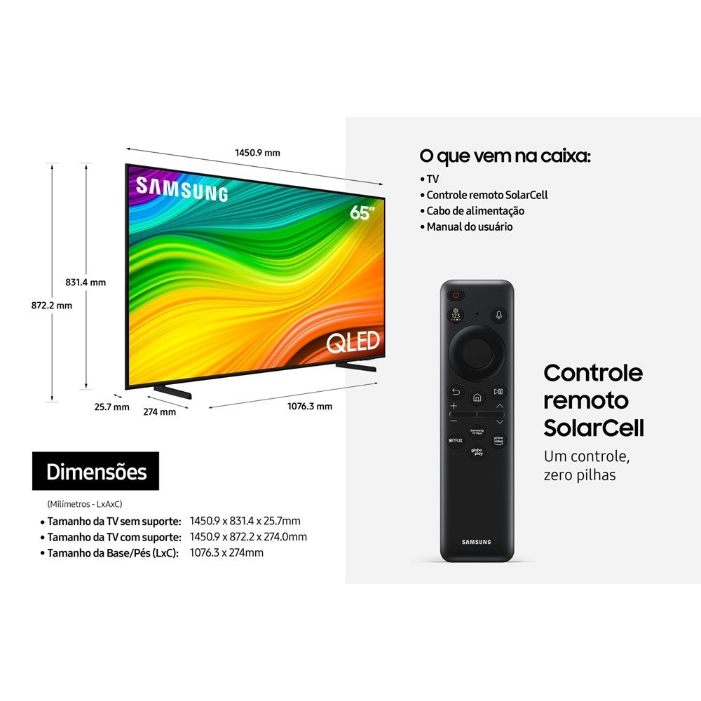 Smart TV Samsung 65" QLED 4K 65Q60D 2024 Tecnologia de Pontos Quântico ...