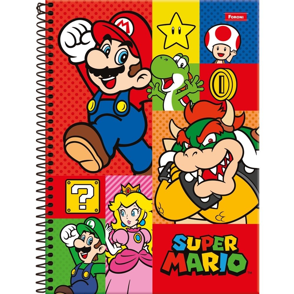 Caderno Universitário Capa Dura 10x1 Super Mario Bros 160 Folhas ...