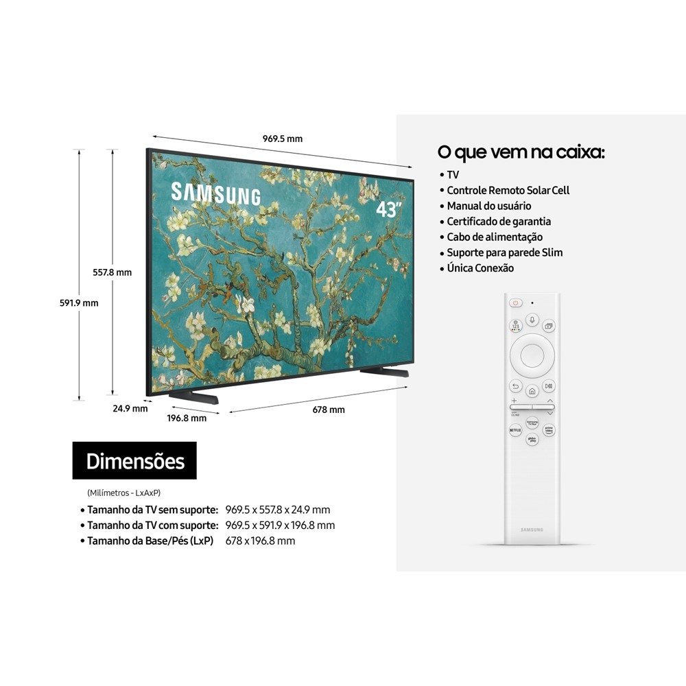 Smart TV Samsung 43" LS03B 4K QLED The Frame Tela com Acabamento Matte ...